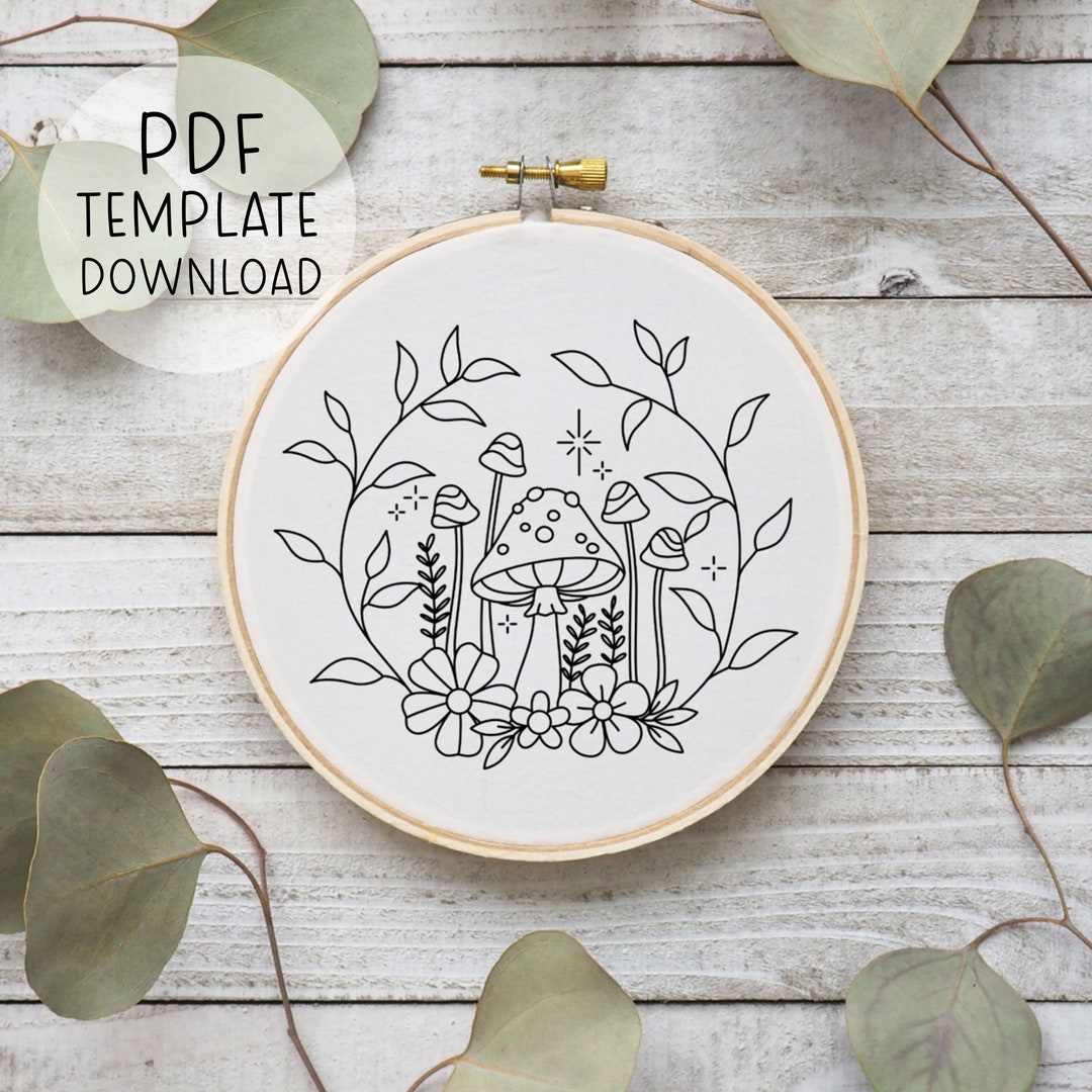 Cute Mushrooms Embroidery Pattern Download, Mushroomcore Embroidery ...