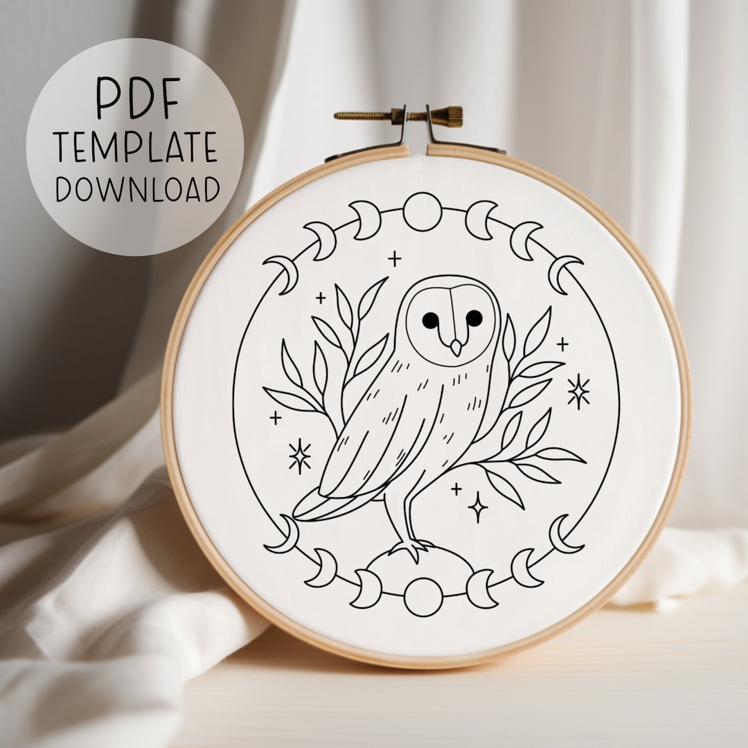 Celestial Owl Embroidery Pattern, Dreamy Cottagecore Owl Needlepoint ...