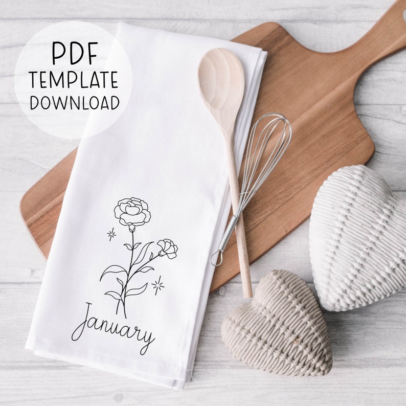 January Birth Flower Embroidery Pattern Template Gift for - Etsy