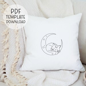 Moon Cat Embroidery Pattern Download, Crescent Moon Needlepoint Pattern ...