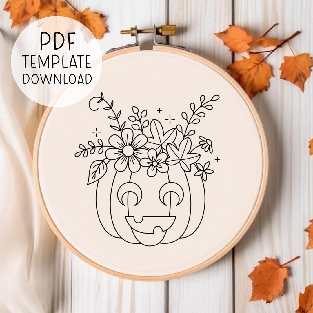 Flowers Pumpkin Hand Embroidery Pattern, Fall Pattern Embroidery ...