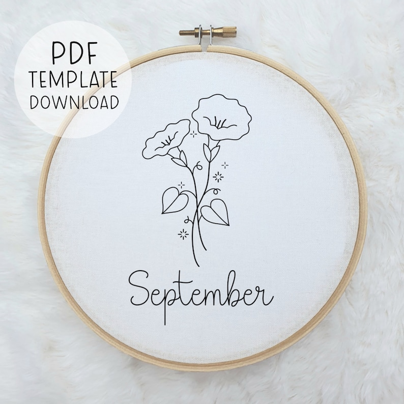 September Birth Flower Embroidery Pattern Template September Embroidery ...