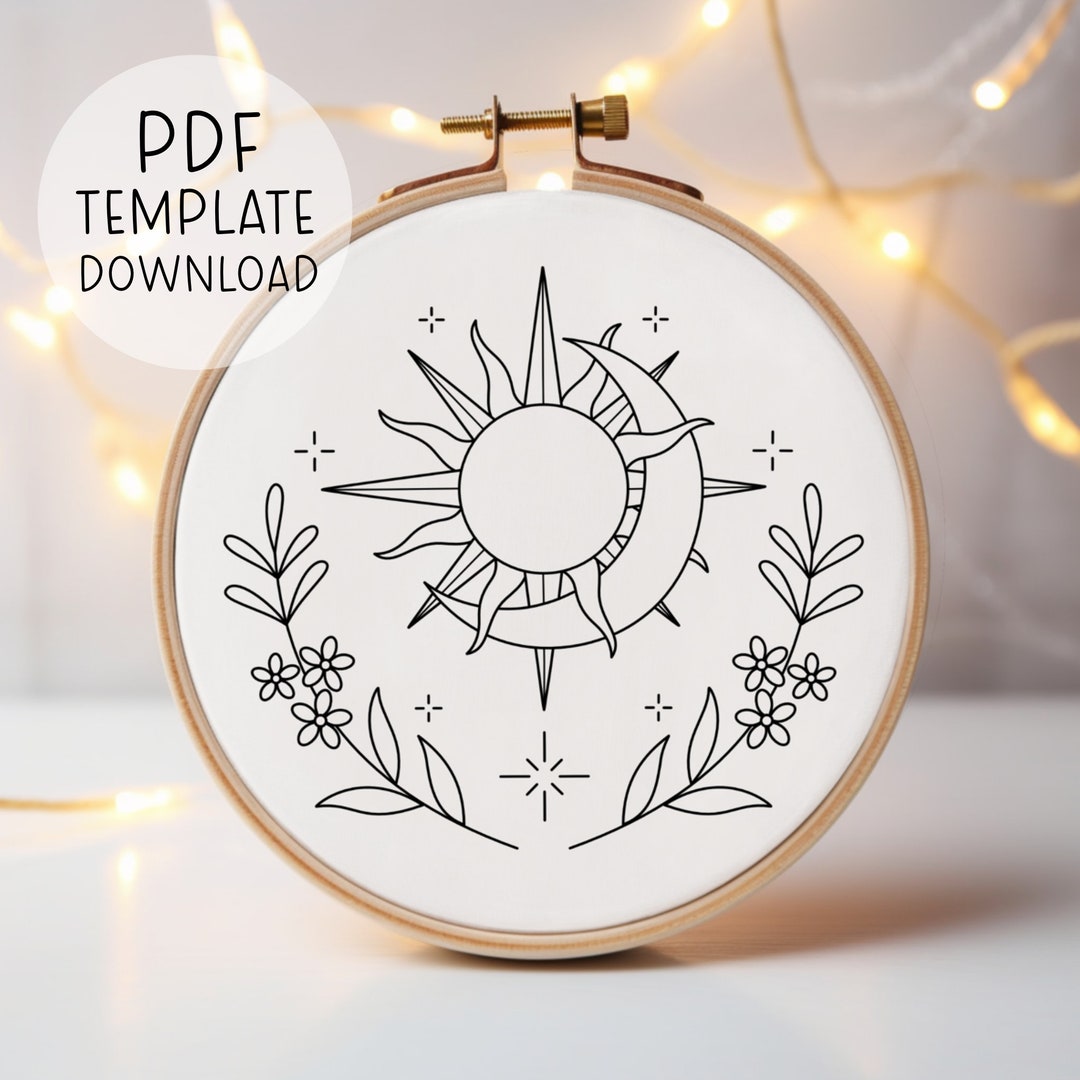 Sun and Moon Embroidery Pattern Instant Download, Crescent Moon ...