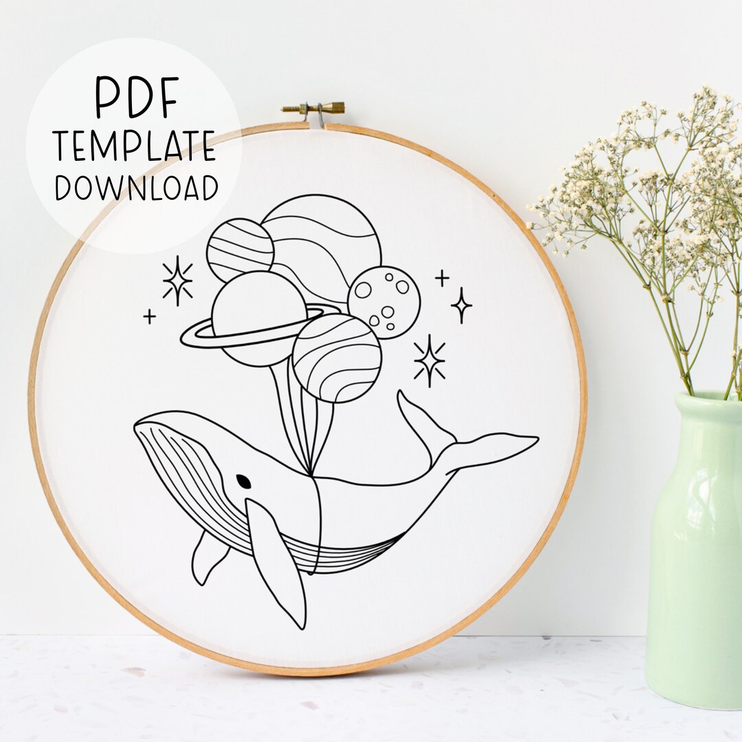 Galaxy Whale Embroidery Pattern, Universe Embroidery PDF, Planets ...