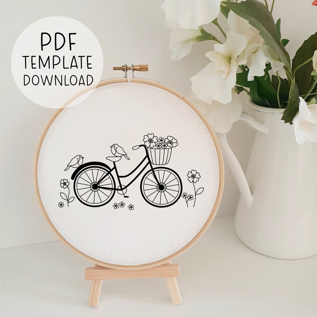 Spring Embroidery Pattern Download - Bicycle Embroidery Floral ...