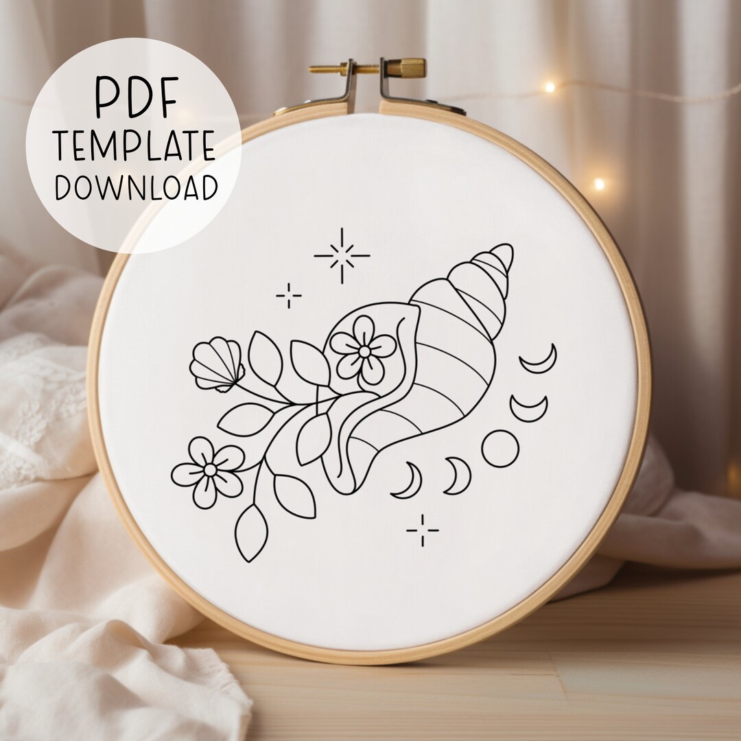 Moons Shell Hand Embroidery Pattern, Summer Gift, Unique Flowers ...