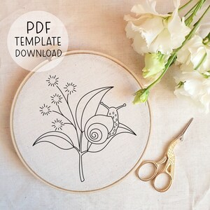 Snail Embroidery Pattern Template, Nature Embroidery Design, Snail Lover Handmade Gift, Leaves ...