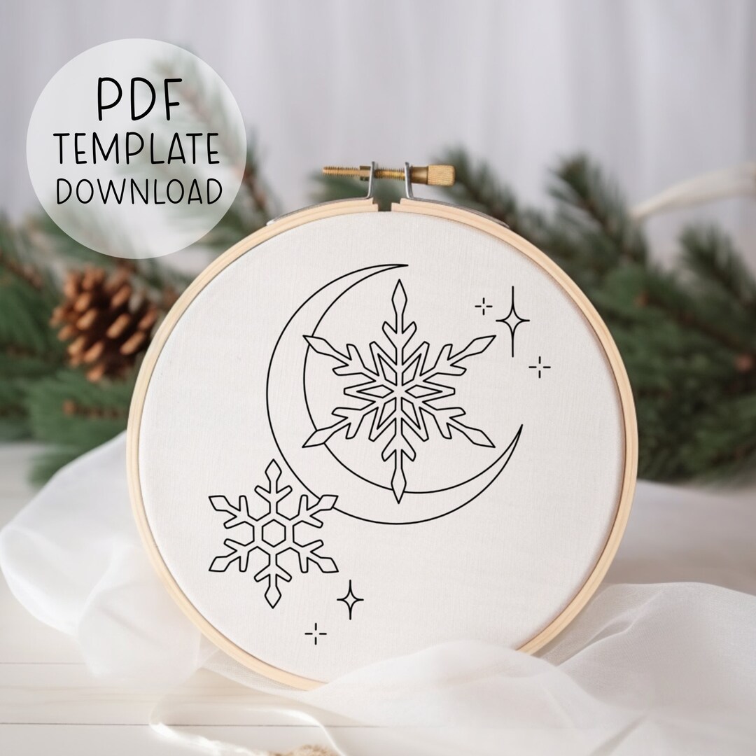 Moon Snowflakes Embroidery Pattern Download, Celestial Christmas Hand ...