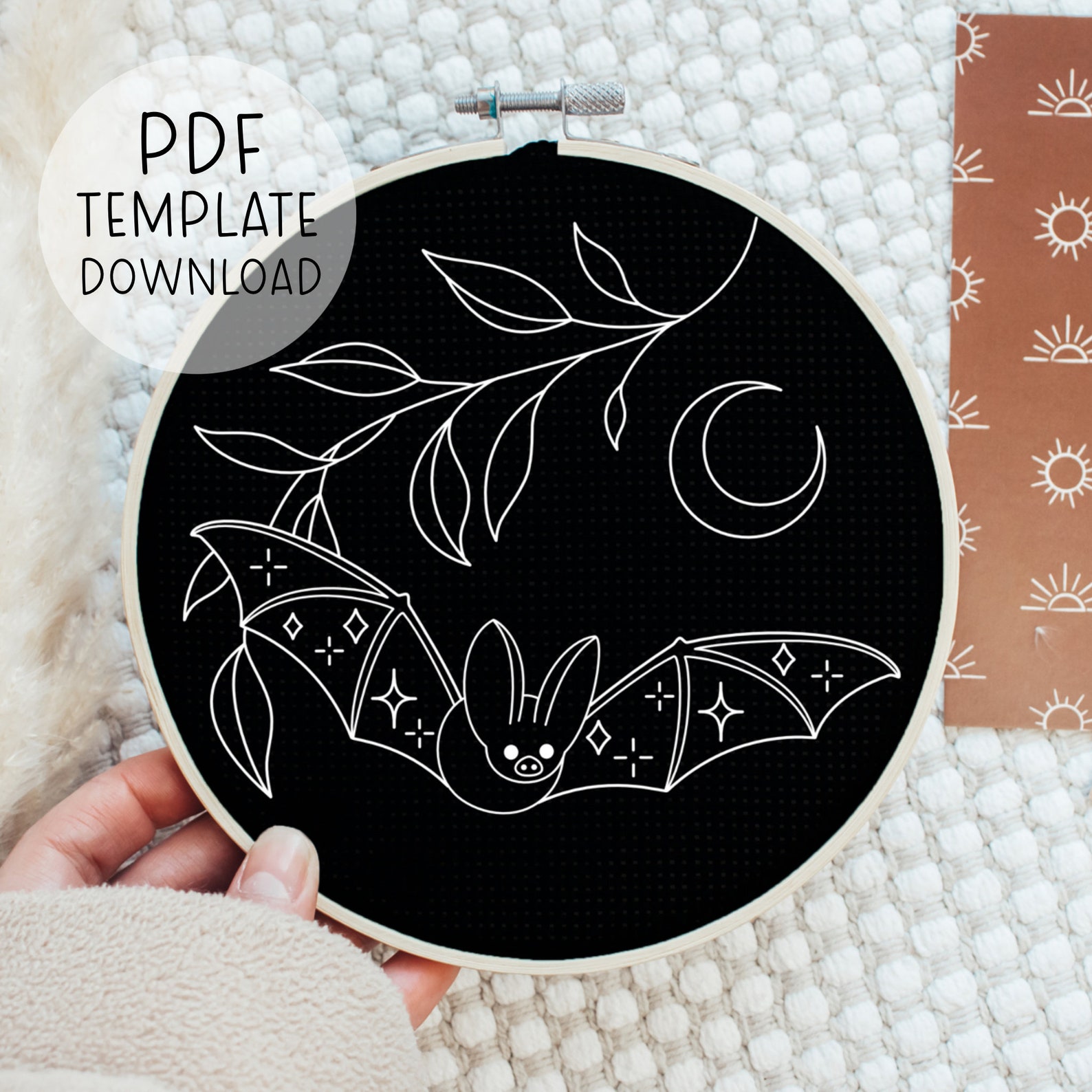 Celestial Bat Embroidery Pattern Download, Halloween Embroidery Pattern ...