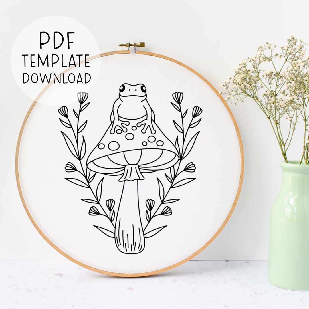 Cottagecore Frog Embroidery Pattern Download, Mushroomcore Frog ...