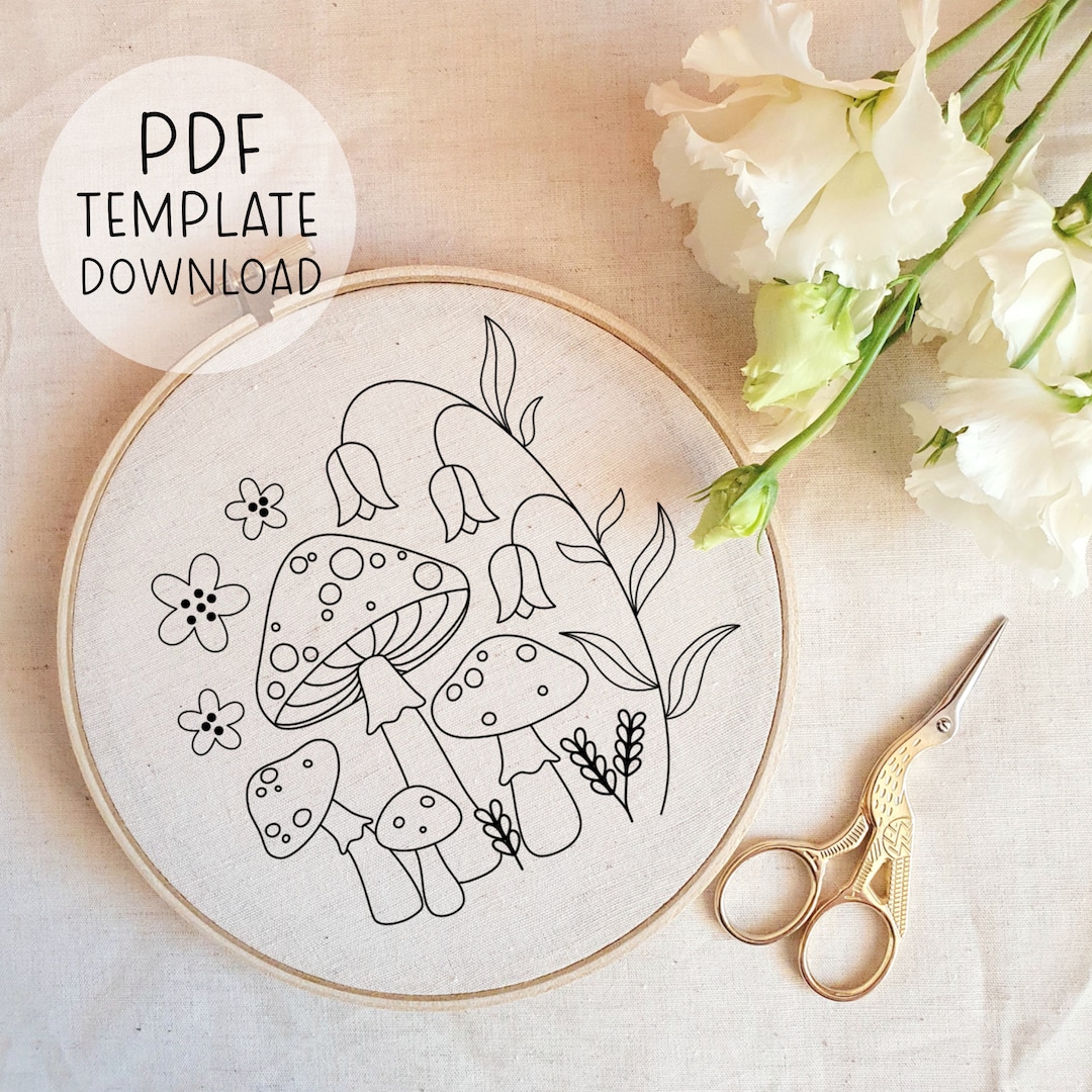 Mushrooms and Bluebells Embroidery Pattern Template - INSTANT PDF ...
