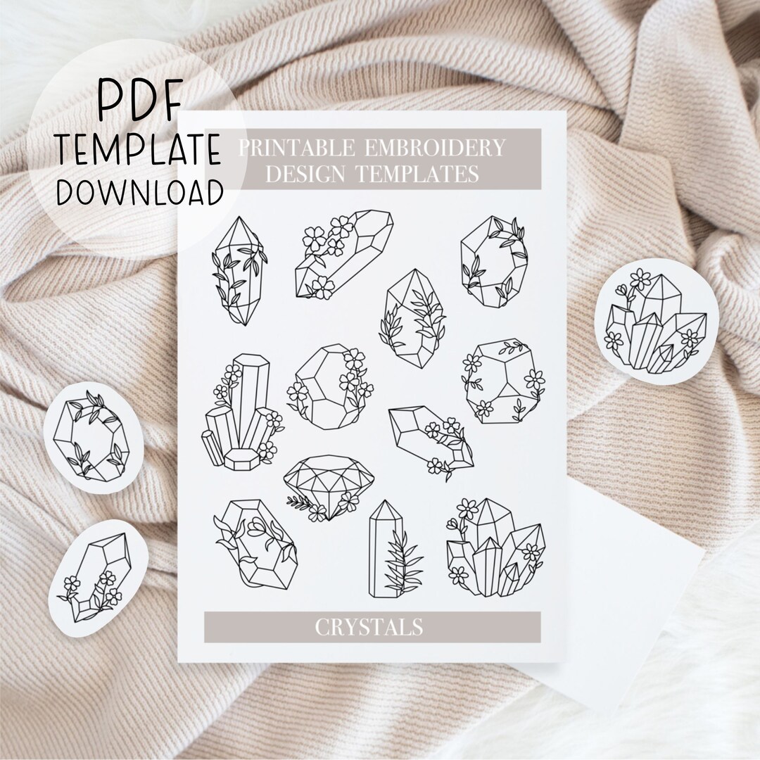 Printable Crystals Embroidery Patterns Sheet, Witchy Hand Embroidery ...