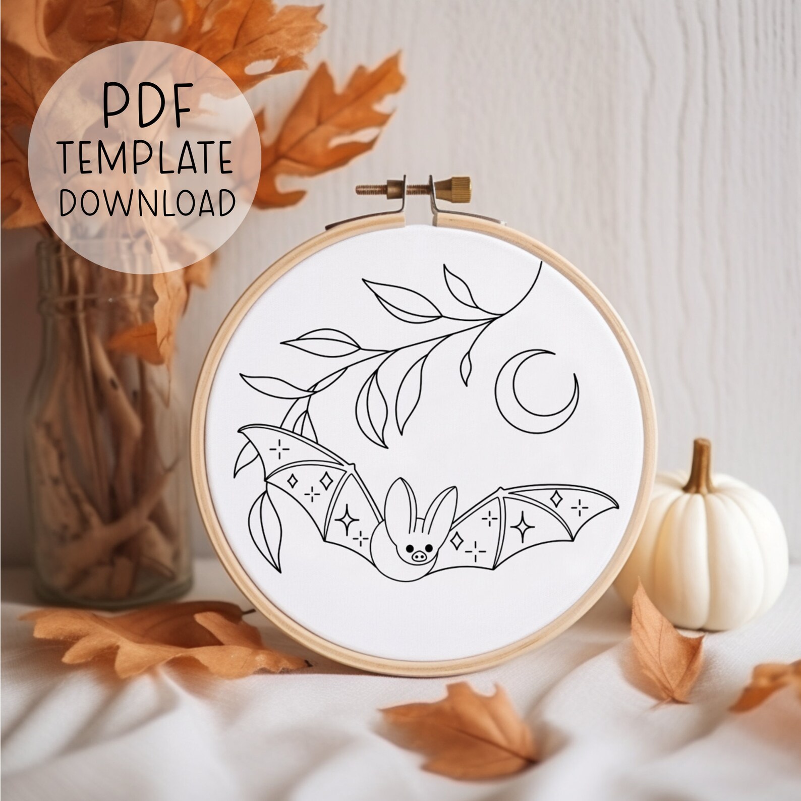 Celestial Bat Embroidery Pattern Download, Halloween Embroidery Pattern ...