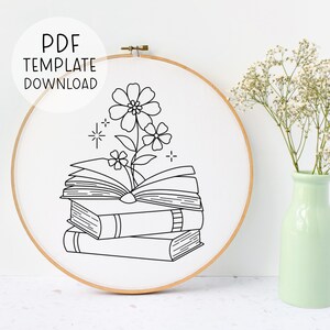 Books Embroidery Pattern Download Reading Book Decor, Book Hand ...