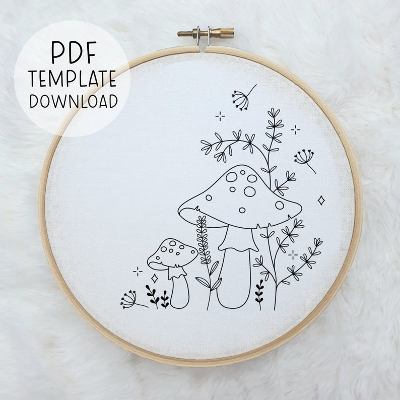 Mushrooms Embroidery Pattern Template Mushroomcore Mushroom Embroidery ...