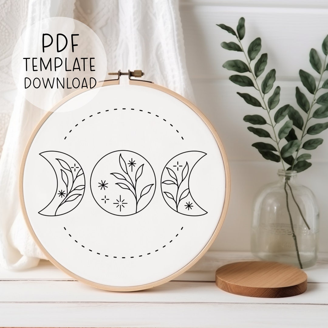 Triple Moon Embroidery Pattern Download, Celestial Embroidery, Moon ...