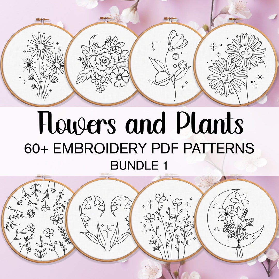 Flowers and Plants Embroidery Pattern Bundle 1, Flowers Hand Embroidery ...