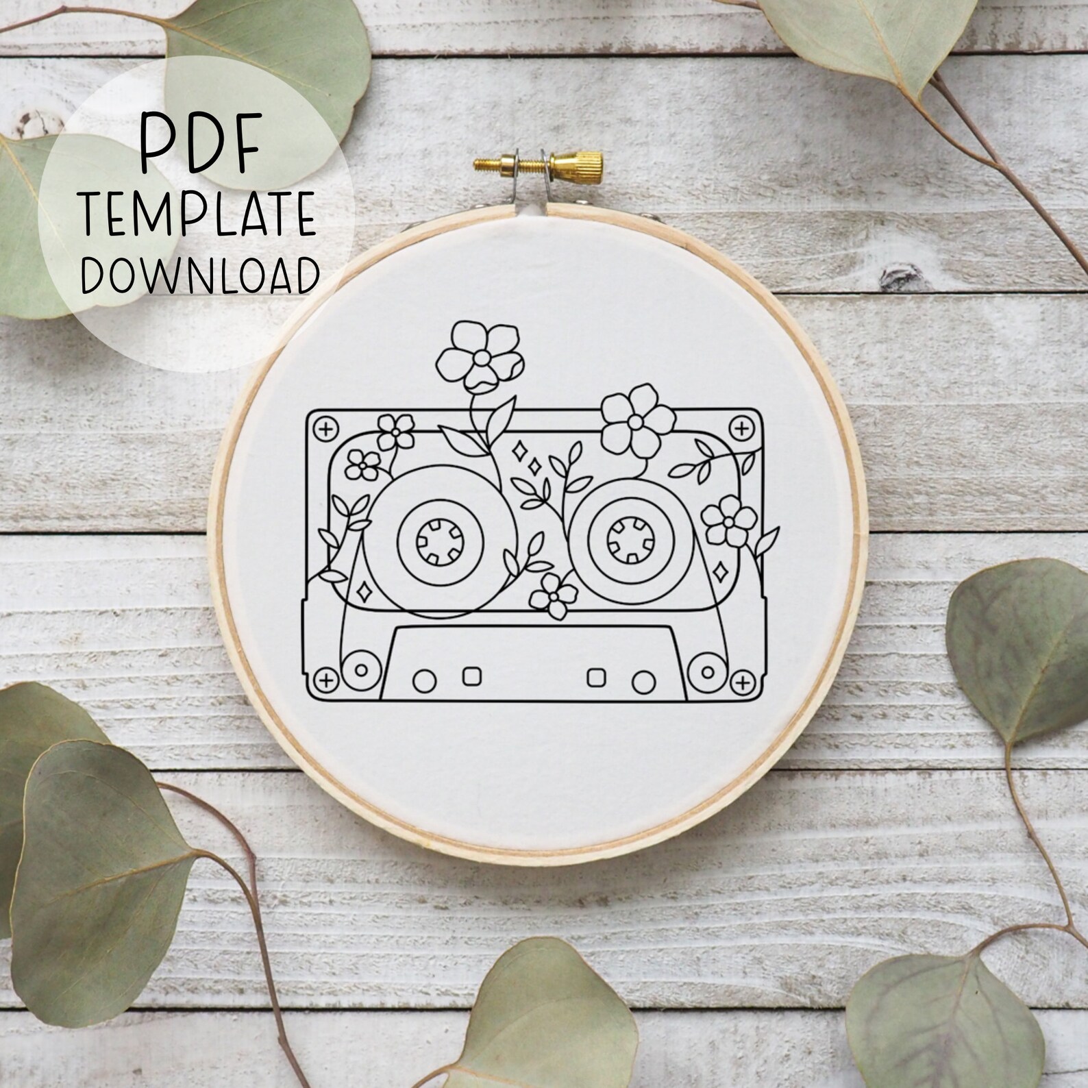 Floral Cassette Embroidery Pattern, Music Embroidery, Unique Floral ...