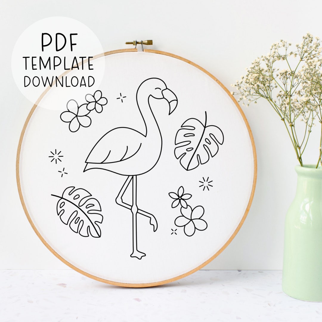 Flamingo Embroidery Pattern Download, Summer Embroidery Design, Ocean ...
