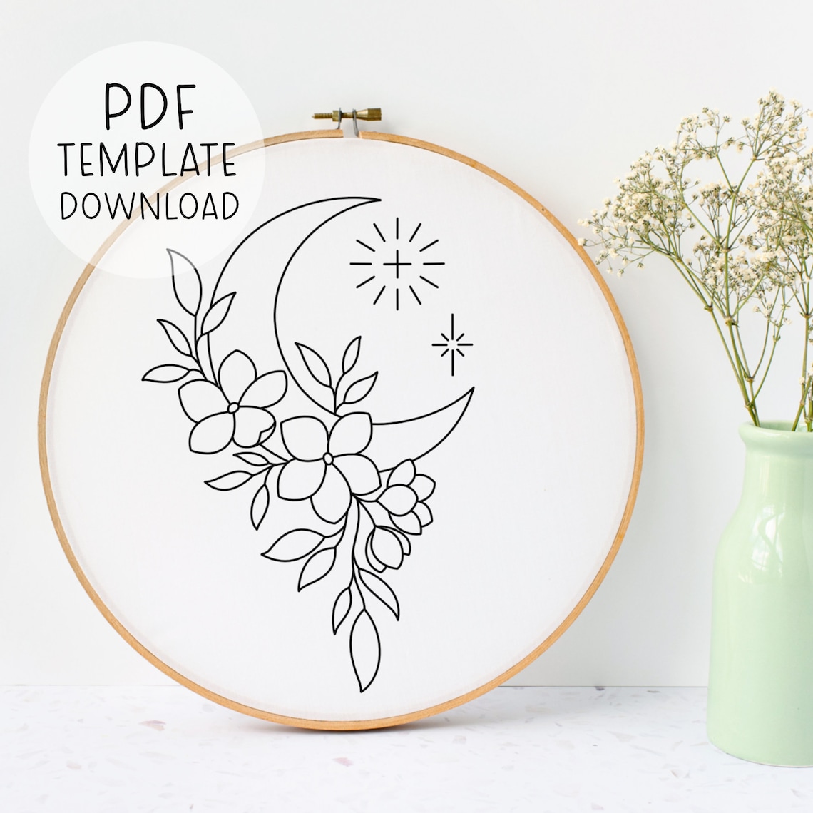 Crescent Moon Embroidery Pattern Download Celestial - Etsy