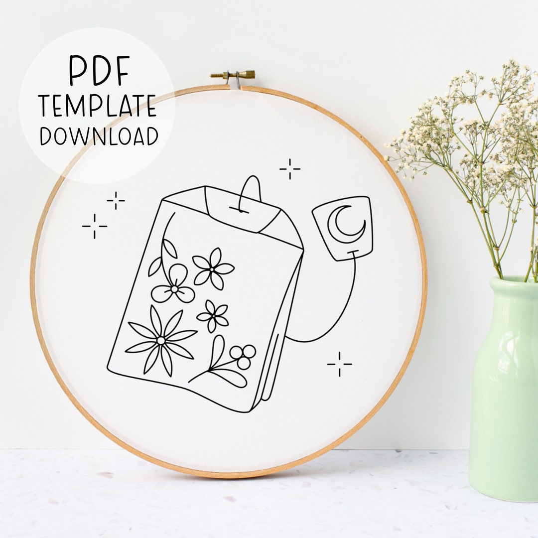 Floral Tea Embroidery Pattern Download, Tea Lover Embroidery Pattern ...