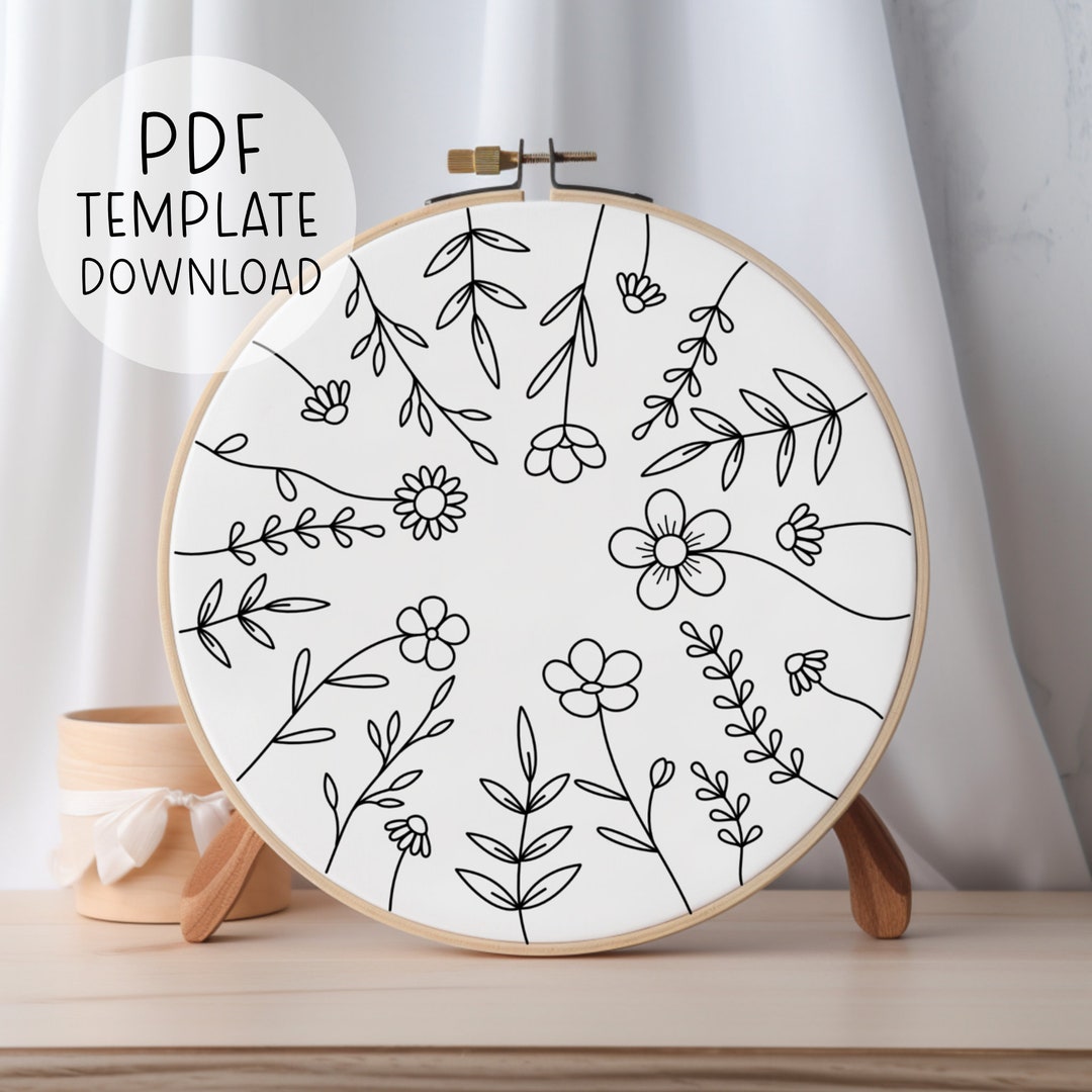 Flower Circle Wildflowers Embroidery Pattern Instant Download, Easy ...