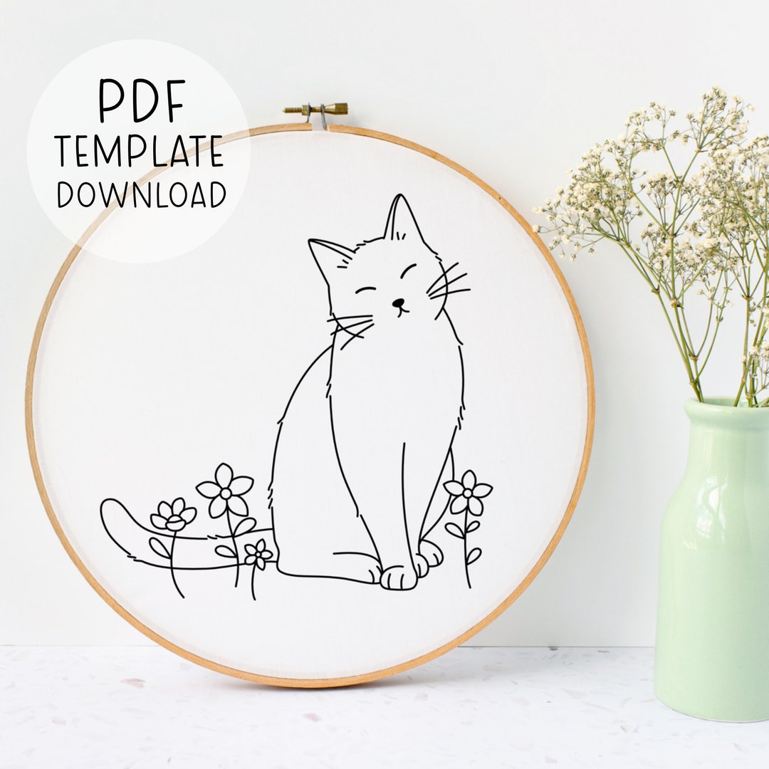 Simple Cat Embroidery Pattern, Easy Cat Embroidery Pattern PDF, Cute ...