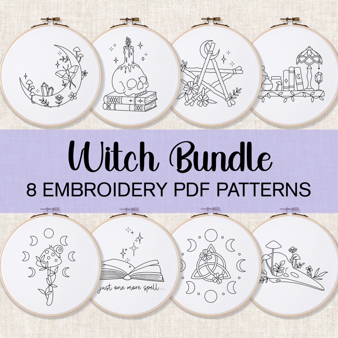 Witch Hand Embroidery Pattern BUNDLE, Magic Hand Embroidery Patterns ...