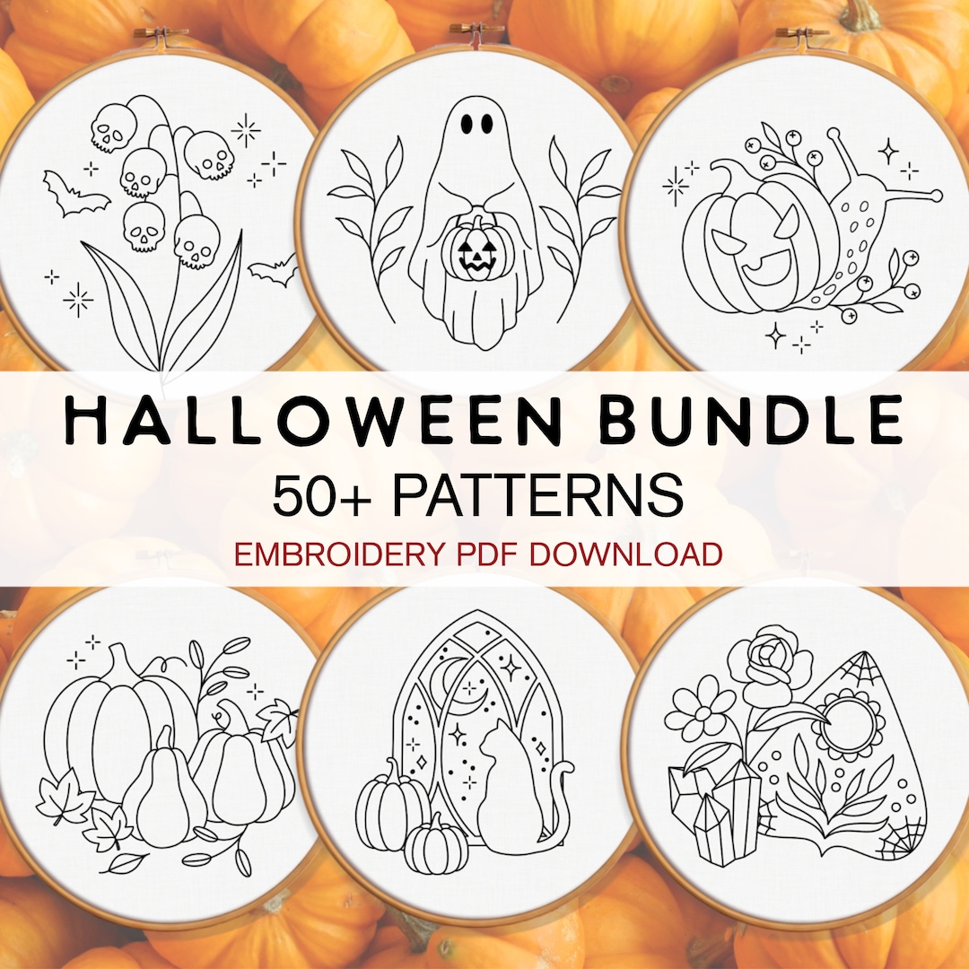 Halloween Embroidery Pattern Bundle, Spooky Hand Embroidery Patterns ...