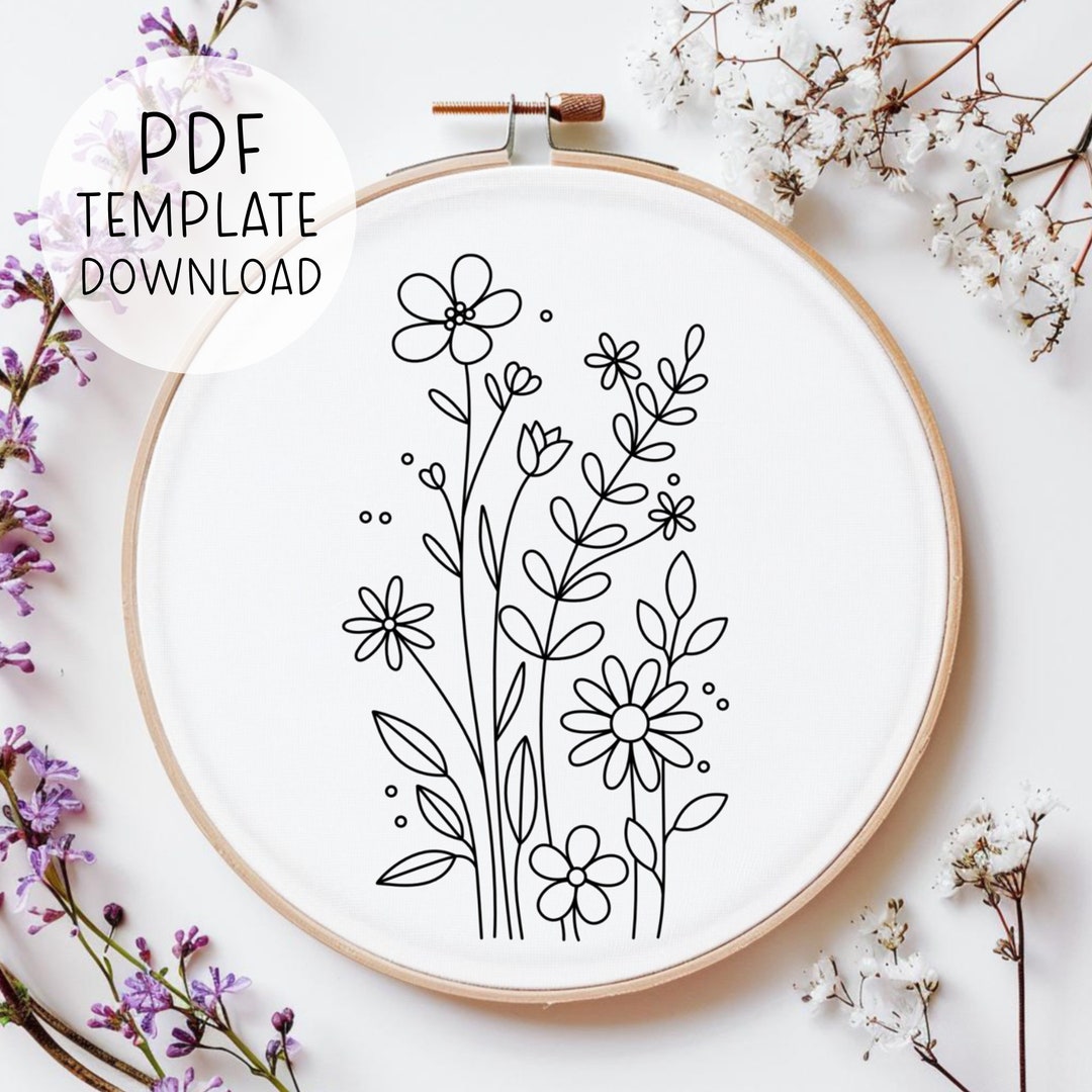 Tall Flowers Embroidery Pattern Download, Beginner Hand Embroidery ...