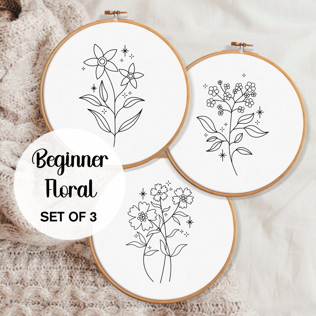 Beginner Floral Embroidery Pattern Bundle, Beginner Hand Embroidery ...