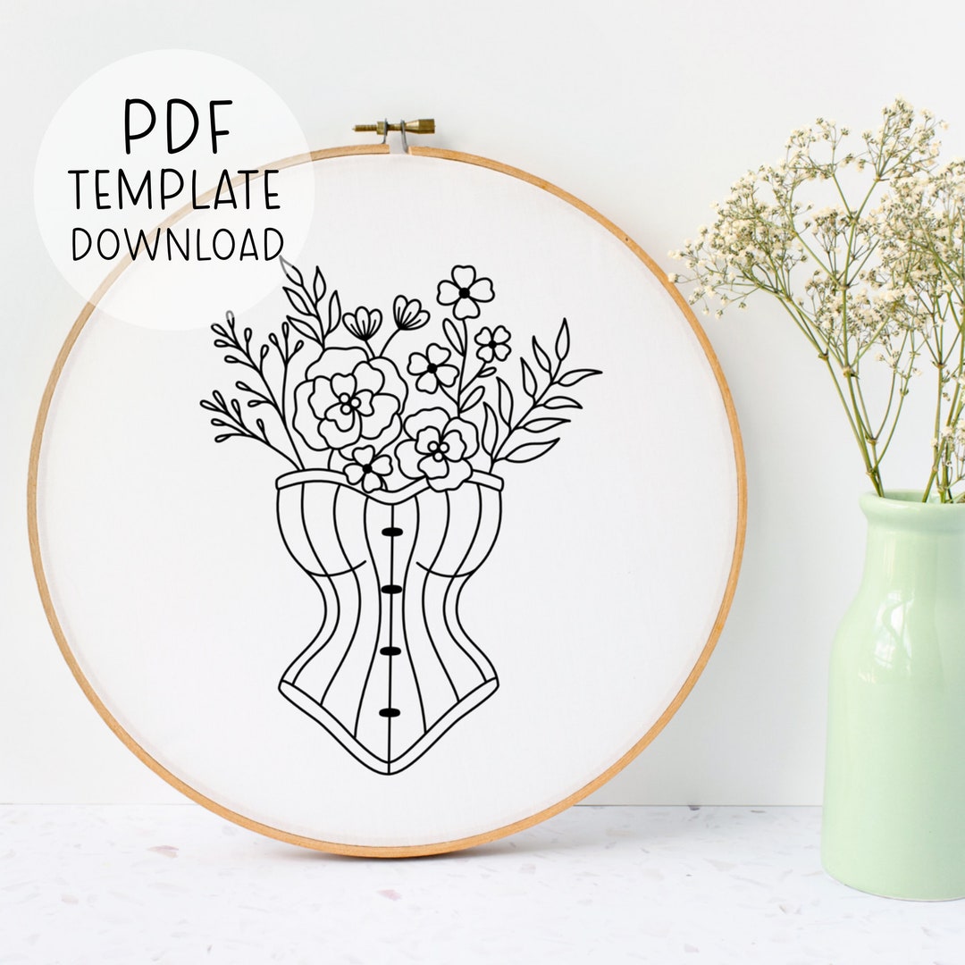 Floral Corset Embroidery Pattern, Cottagecore Embroidery Pattern ...