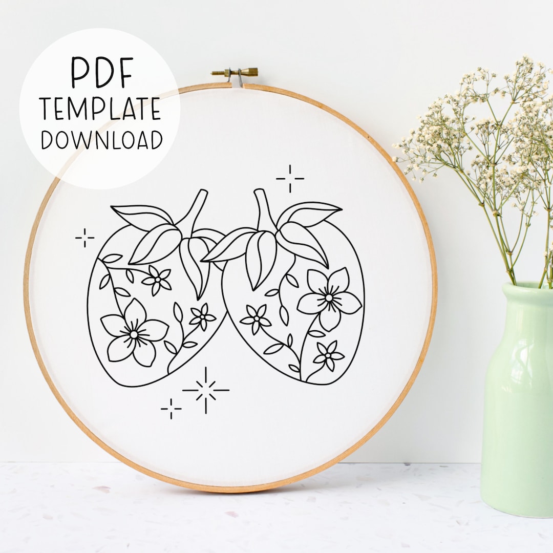 Floral Strawberries Embroidery Pattern PDF Download, Cute Strawberry ...