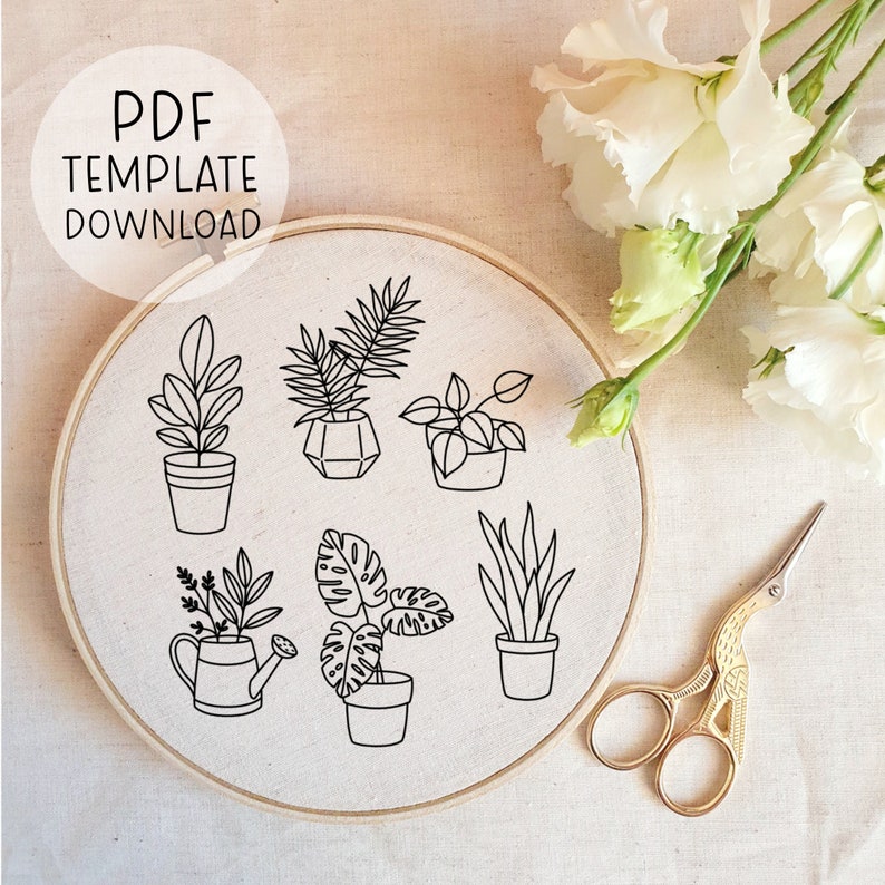 Plant Pots Embroidery Pattern Instant Download Gift for Plant - Etsy
