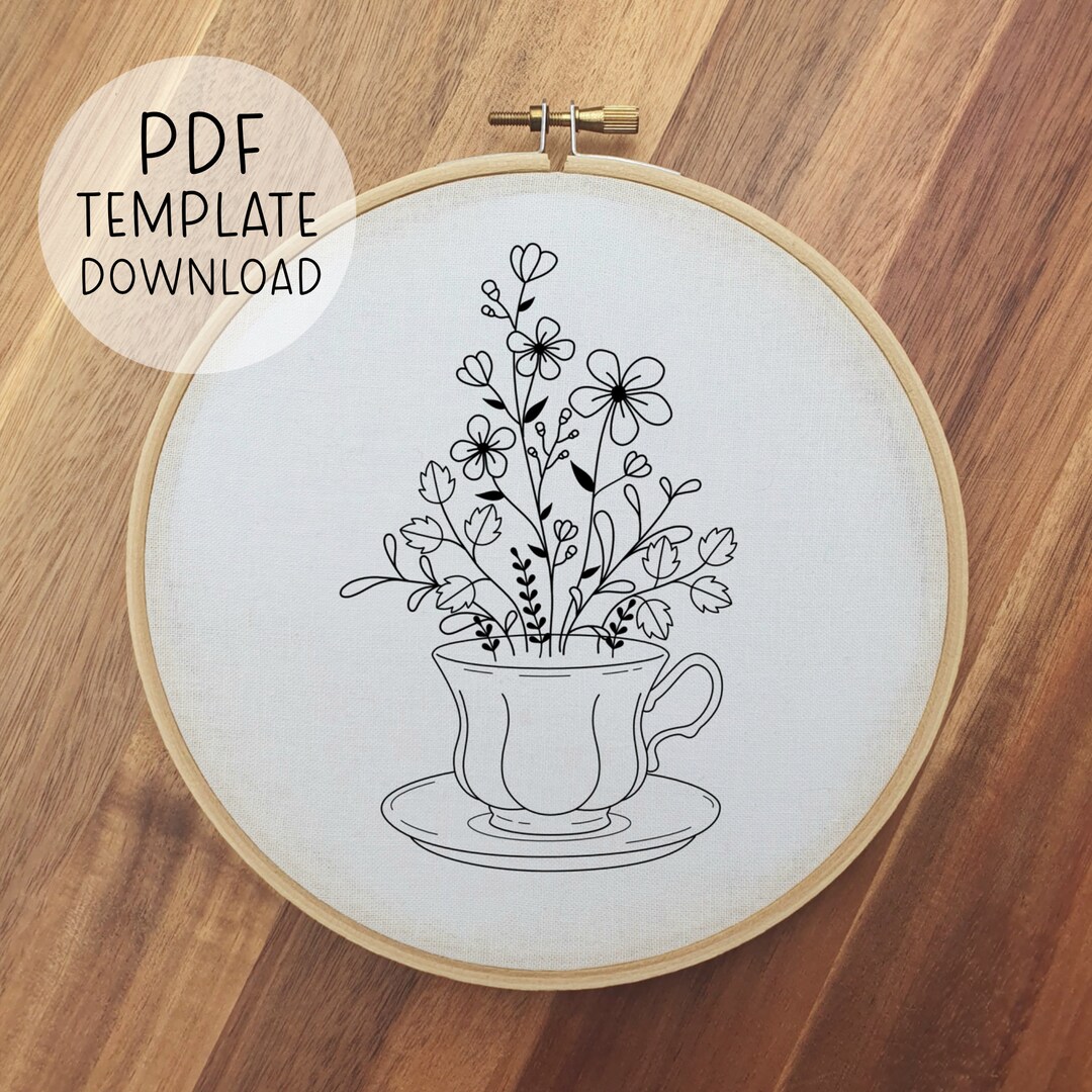 Tea Embroidery Pattern Coffee Embroidery Pattern Coffee Addict Floral ...