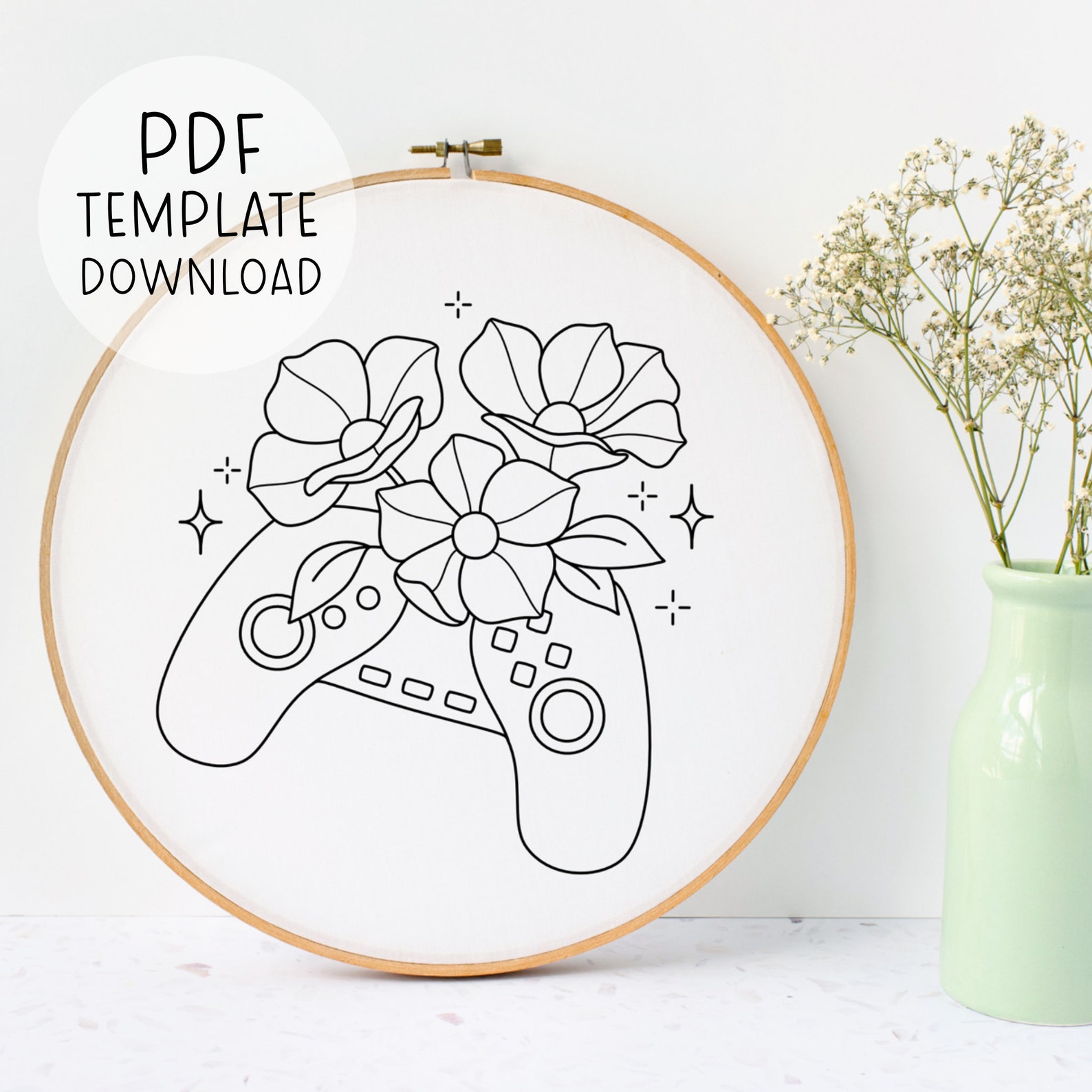 Floral Game Controller Embroidery Template Pattern, Gaming Embroidery ...