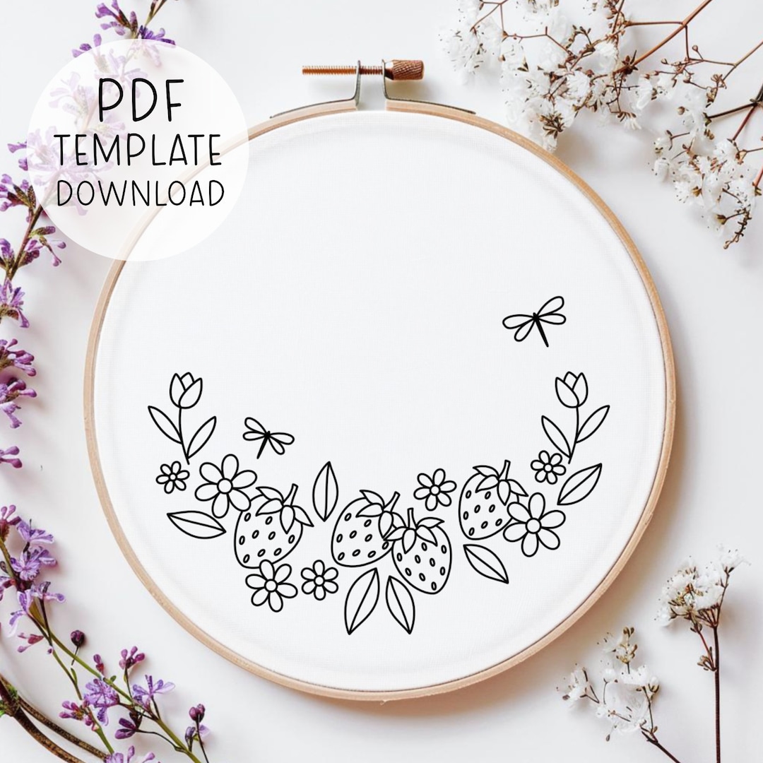 Wild Strawberries Hand Embroidery Pattern PDF, Cute Strawberry Decor ...