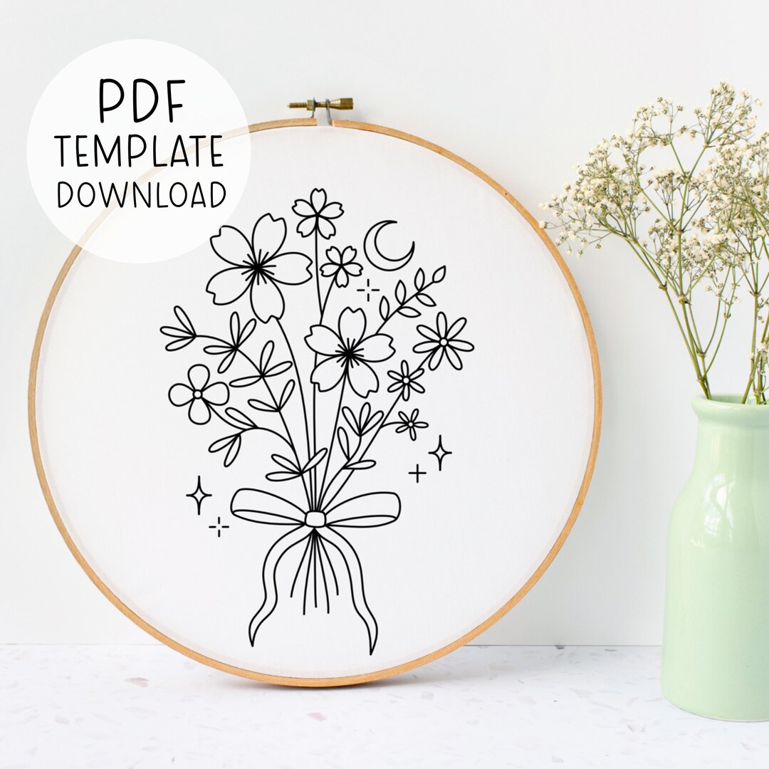 Pretty Bouquet Embroidery Pattern, Flowers Hand Embroidery Design ...