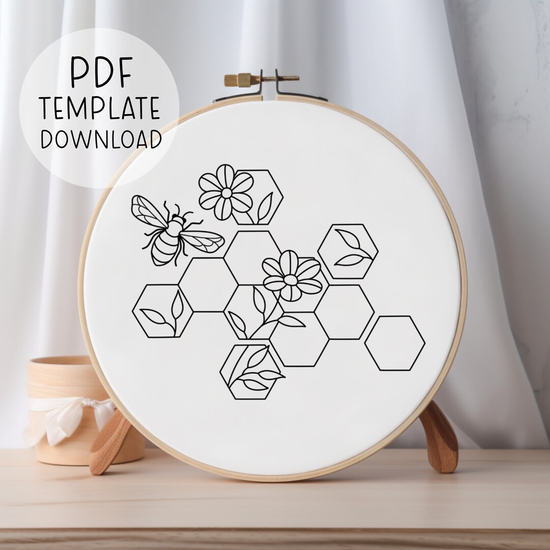 Bee Honeycomb Hand Embroidery Pattern Template, Bee Lover Handmade Gift ...