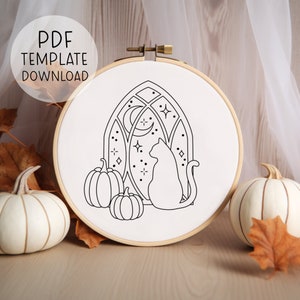 October Cat Embroidery Pattern Download, Embroidery Halloween Pattern ...