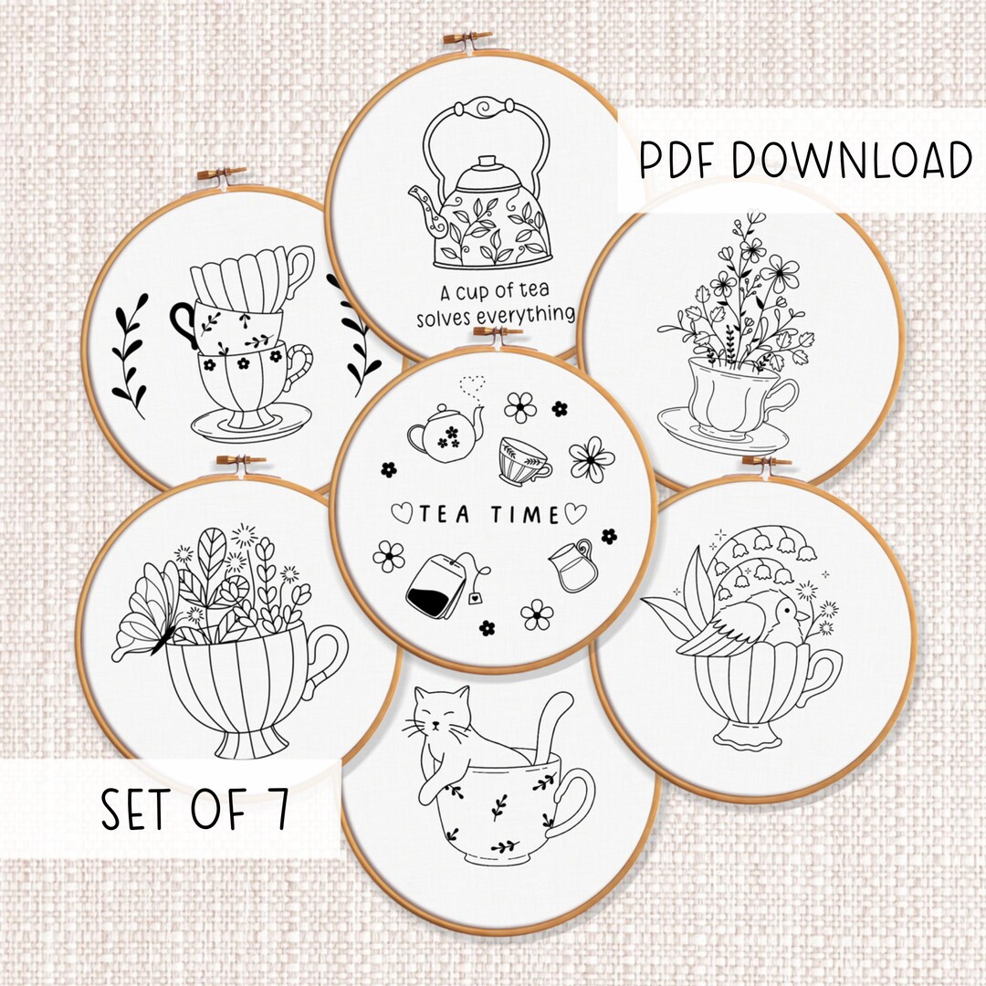 Tea Lover Embroidery Pattern BUNDLE Embroidery Download Tea Lover Gift ...