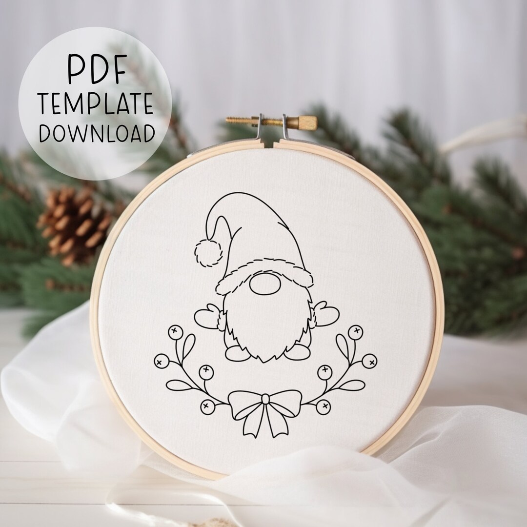 Gnome Embroidery Pattern Download, Cute Christmas Gnome Embroidery Art ...