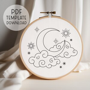 Clouds and Moon Embroidery Pattern Download, Celestial Embroidery, Moon ...