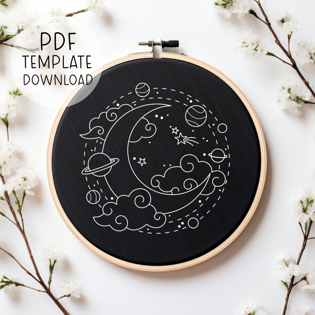Cosmic Embroidery Pattern Download, Celestial Embroidery, Moon and ...
