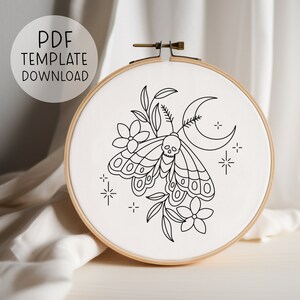 Moth Embroidery Downloadable Pattern, Death's-head Hawkmoth Embroidery ...
