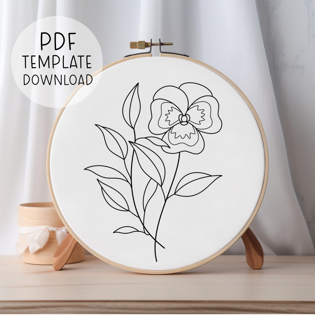 Pansy Embroidery Pattern Design, Floral Needlepoint Pattern, Wildflower ...