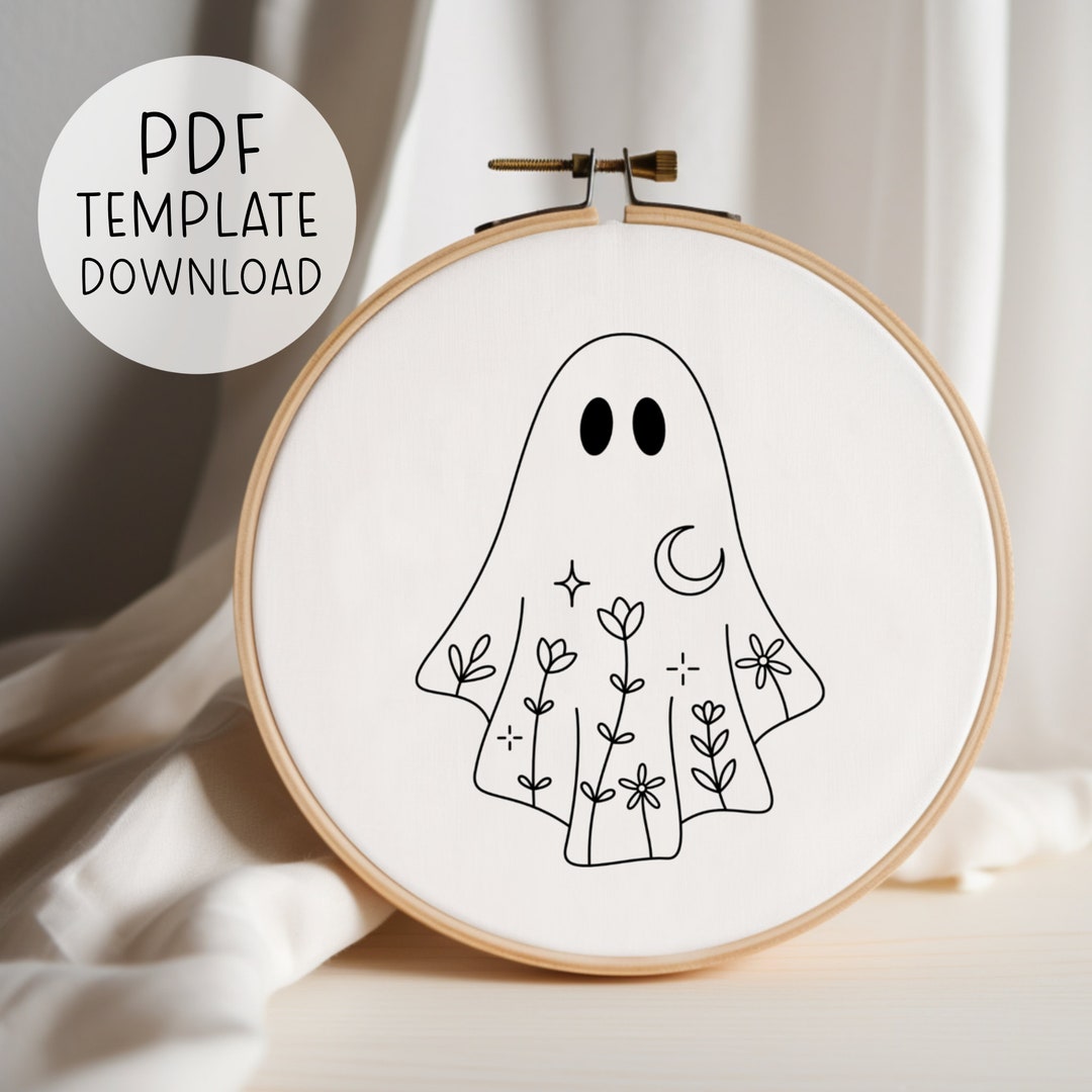 Little Flowers Ghost Embroidery Pattern Download, Embroidery Halloween ...