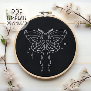 Spooky Luna Moth Embroidery Pattern Template, Halloween Moth Embroidery ...