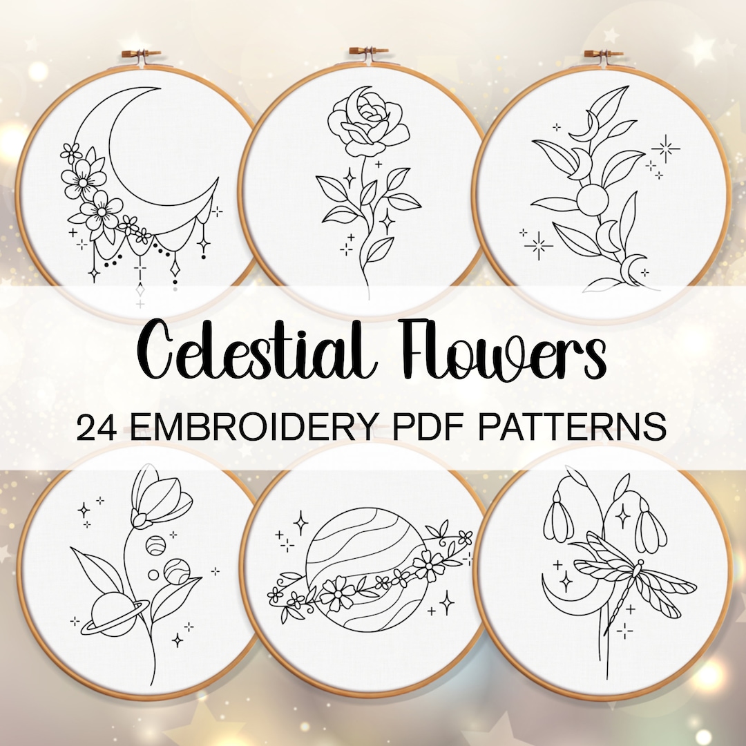 Celestial Flowers Embroidery Pattern BUNDLE! Planets Hand Embroidery ...