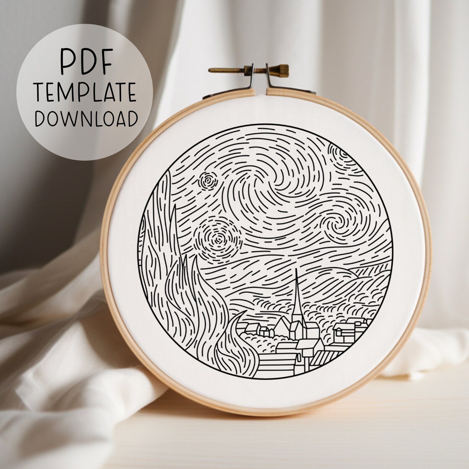 The Starry Night Embroidery Pattern, Van Gogh Embroidery Design ...